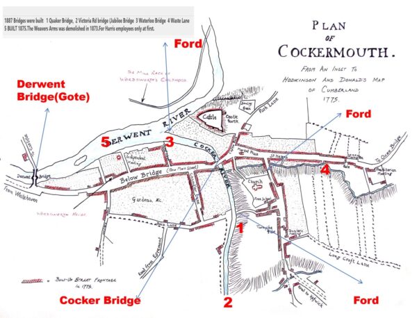 Map 1775 Cockermouth from Hodkinson and Donalds with labels ...