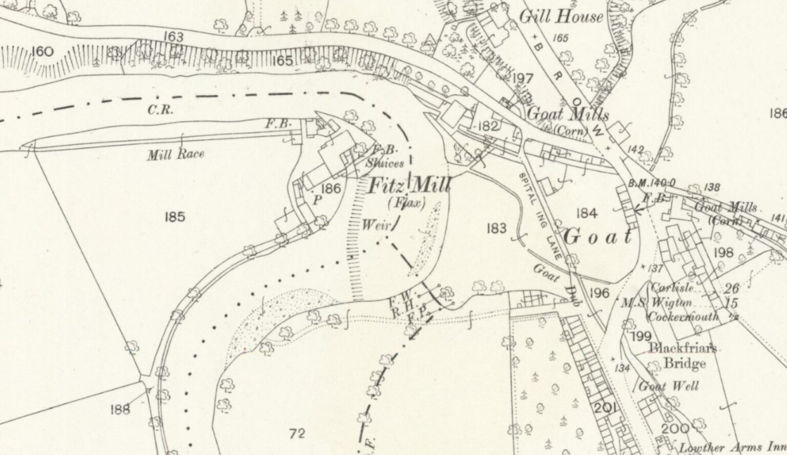Map 1863 Derwent Fitz Mill Goat Mills Lowther Arms Blackfriars Bridge ...